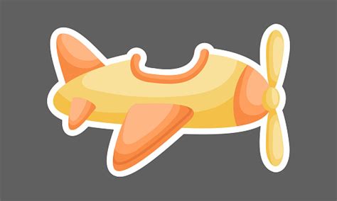 노트북 카드 및 초대장의 디자인을위한 만화 노란색 비행기 만화 이미지로 장식 된 귀여운 스티커 템플릿 다채로운 비행기 플랫 스타일 디자인 벡터 스톡 일러스트레이션입니다 0