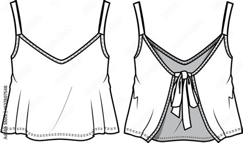 Strappy Crop Top With Back Knot Front And Back View Fashion Illustration Vector Cad