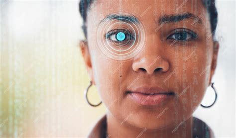 Premium Photo Cybersecurity Woman Portrait And Eye Scan For Facial Recognition And Biometric