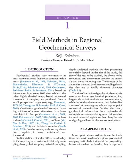 Pdf Field Methods In Regional Geochemical Surveys