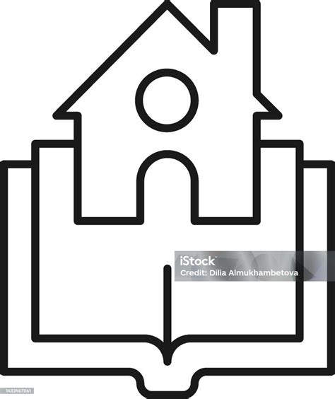 책 독서 소설 교육 웹 사이트 상점 기사 광고에 대한 간단한 고립 된 픽토그램 편집 가능한 스트로크 열린 책 위에 개인 주택의 벡터 라인 아이콘 교육에 대한 스톡 벡터 아트