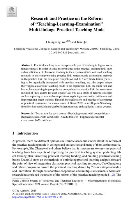 Pdf Research And Practice On The Reform Of “teaching Learning Examination” Multi Linkage