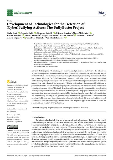 Pdf Development Of Technologies For The Detection Of Cyberbullying Actions The Bullybuster