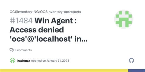 win agent access denied ocs localhost in activity log · issue