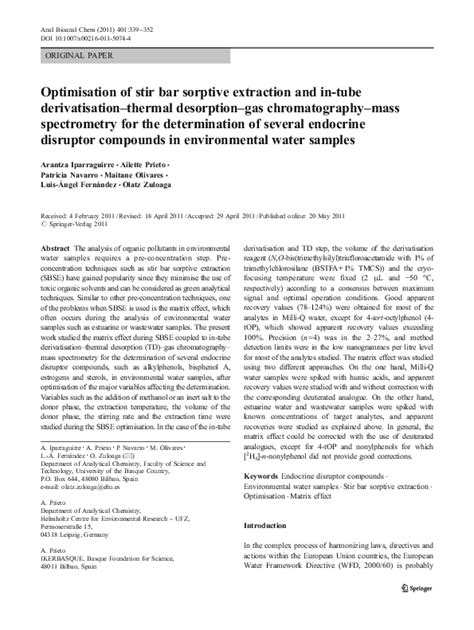 Pdf Optimisation Of Stir Bar Sorptive Extraction And Liquid Desorption Combined With Large