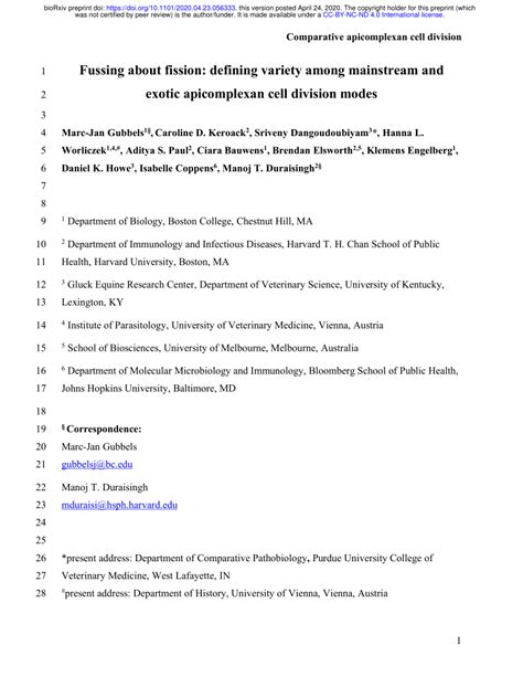 Pdf Fussing About Fission Defining Variety Among Mainstream And Exotic Apicomplexan Cell