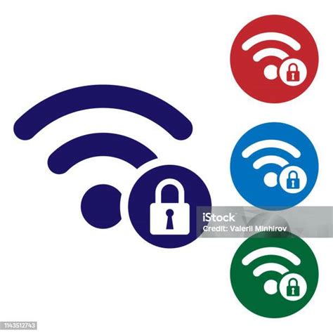 블루 와이파이 잠금 기호 아이콘 흰색 배경에 고립 암호 Wifi 기호입니다 무선 네트워크 아이콘입니다 와이파이 존 원 버튼의