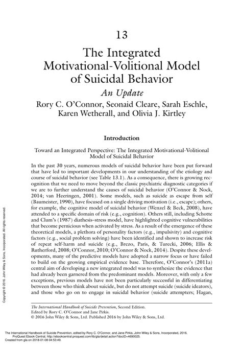 Pdf The Integrated Motivational‐volitional Model Of Suicidal Behavior
