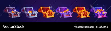 Game Icons Of Treasure Chests With Money And Gems Vector Image