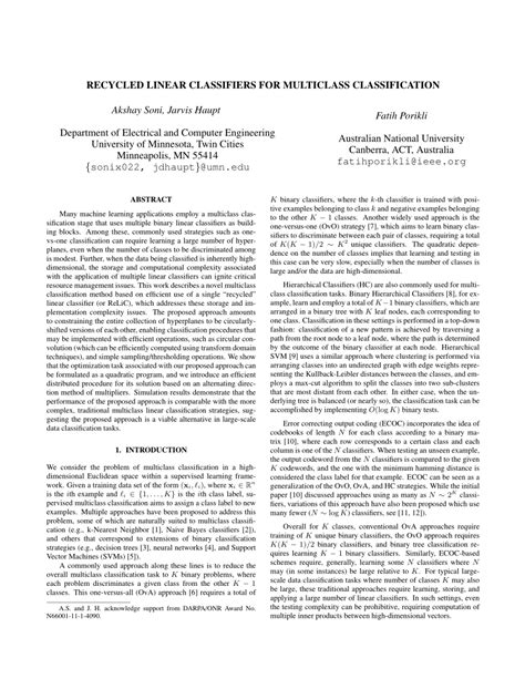 pdf recycled linear classifiers for multiclass classification