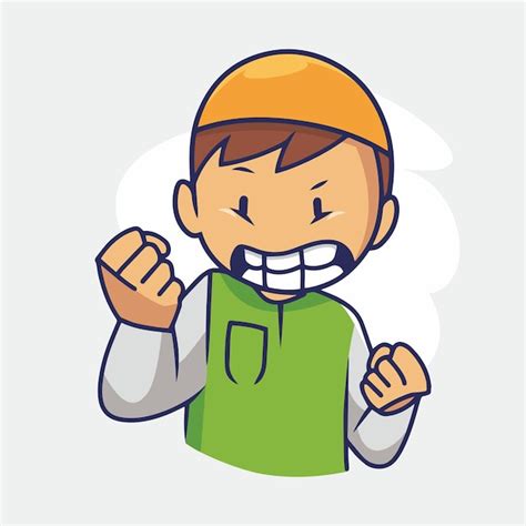 화를 내며 주먹을 꽉 쥐는 이슬람 소년 프리미엄 벡터