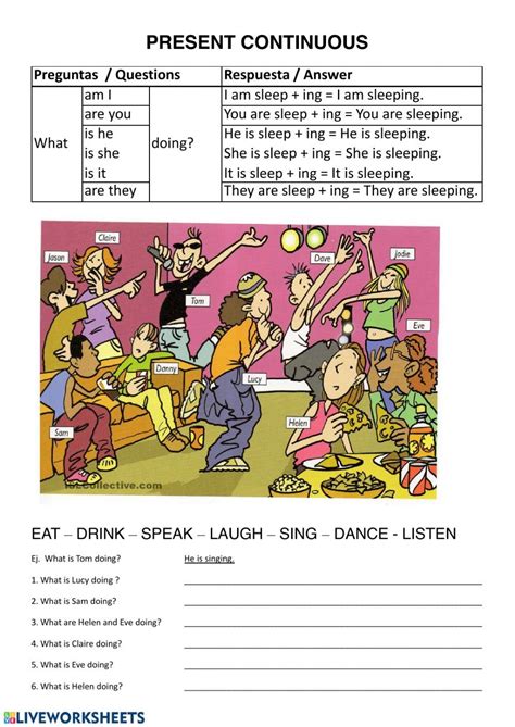 Present Continuous Party Worksheet Artofit