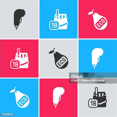 스캐너 스캐닝 바코드 담배 팩 박스 및 건강한 유기농 배 아이콘을 설정합니다 벡터 가격에 대한 스톡 벡터 아트 및 기타 이미지