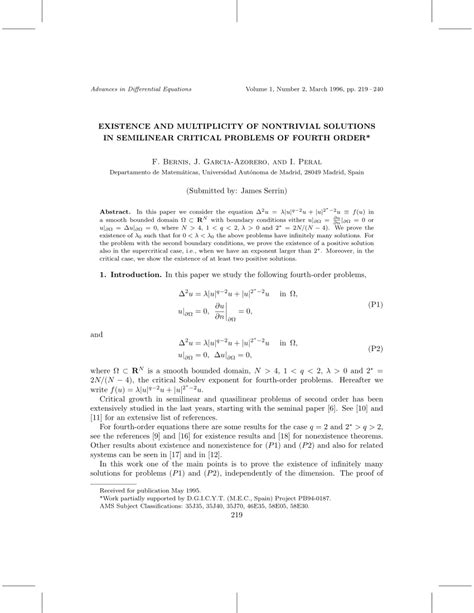 Pdf Existence And Multiplicity Of Nontrivial Solutions In Semilinear