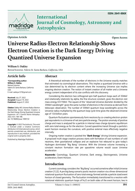 Pdf Universe Radius Electron Relationship Shows Electron Creation Is
