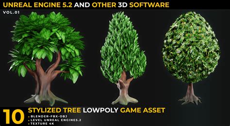 Artstation 10 Tree Stylize Lowpoly Gameasset For Unrealengine5 2 And