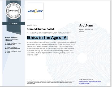 Dr Pramod Kumar Poladi On Linkedin Specialization Course Ethics In The Age Of Ai Has Been