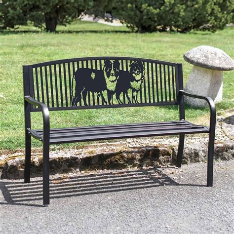 Bespoke Border Collie Pair Iron And Steel Park Bench In Black Black