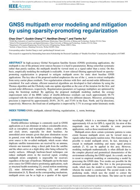 Pdf Gnss Multipath Error Modeling And Mitigation By Using Sparsity Promoting Regularization