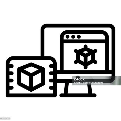 컴퓨터 라인 아이콘에 3d 디자인입니다 흰색으로 분리된 3d 프로젝트 벡터 그림이 있는 Pc 모니터 데스크톱 윤곽선 스타일에 대한 3d 모델링 및 앱을 위해 설계되었습니다