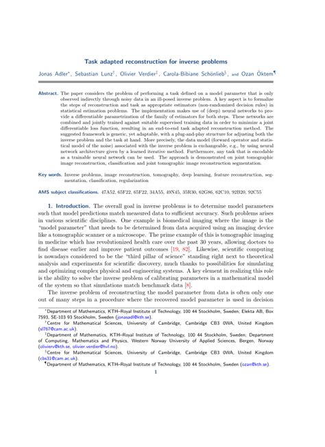 Pdf Task Adapted Reconstruction For Inverse Problems