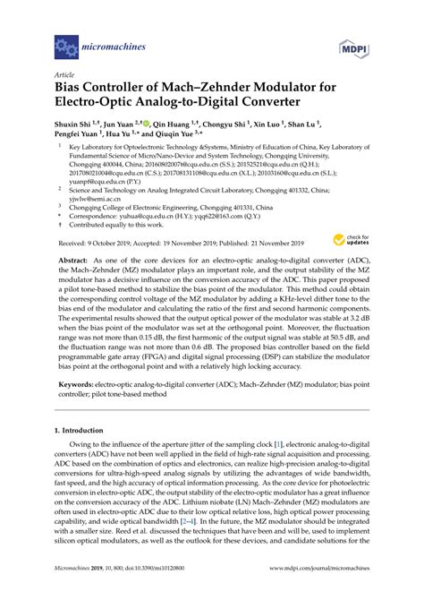 Pdf Bias Controller Of Mach Zehnder Modulator For Electro Optic Analog To Digital Converter