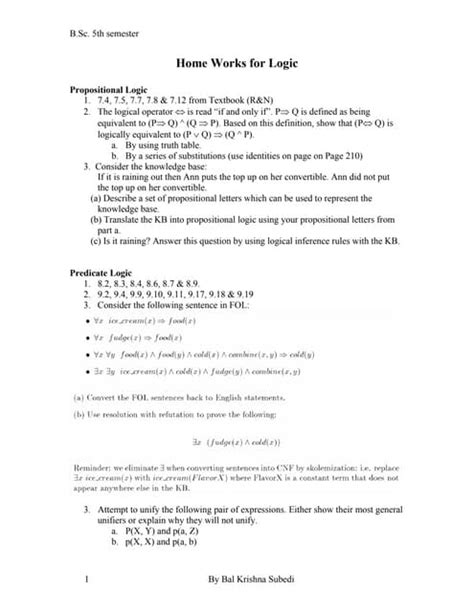 Logic Homework Pdf
