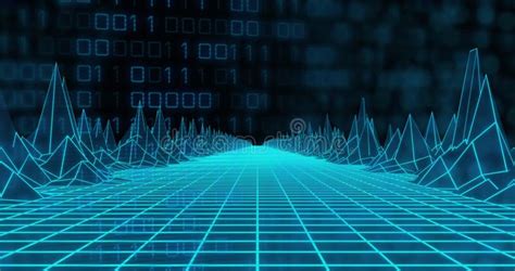 Image Of 3d Model Of Grid Pattern Forming Mountain Over Binary Codes