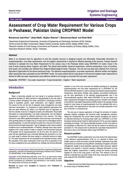 Pdf Irrigation And Drainage Systems Engineering Assessment Of Crop Water Requirement For