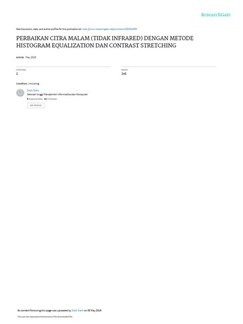 Perbaikan Citra Malam Tidak Infrared Dengan Metode Histogram Equalizationdan Contrast Stretching