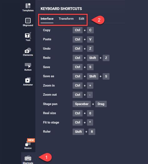 Keyboard Shortcuts Bannersnack
