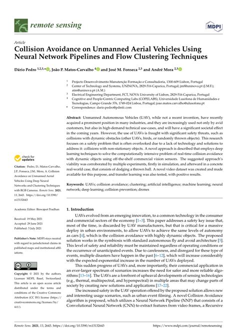 Pdf Collision Avoidance On Unmanned Aerial Vehicles Using Neural Network Pipelines And Flow