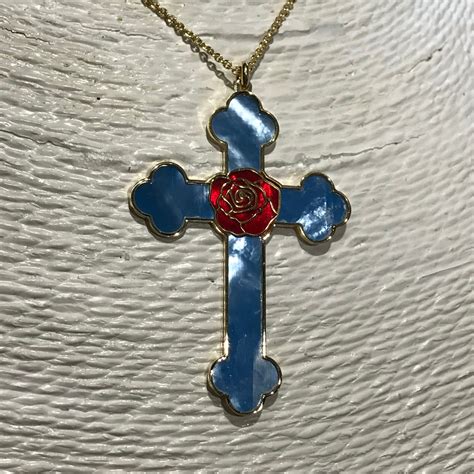 Rosicrucian Rose Cross Gold Blue Mother Of Pearl Pendant Amorc Symbol