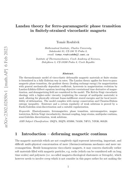 Pdf Landau Theory For Ferro Paramagnetic Phase Transition In Finitely Strained Viscoelastic