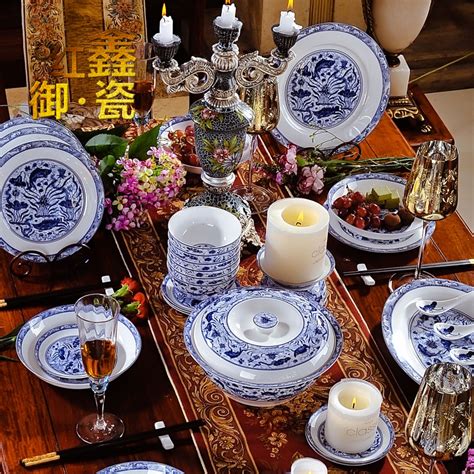 56头景德镇仿古青花瓷 和为贵陶瓷餐具套装 酒店餐具中式瓷器套装 红鑫旗舰店