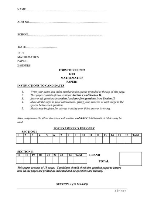 2023 Form 3 Mathematics Paper 1 End Of Term 3 Examination With Marking Schemes Elimu Cloud