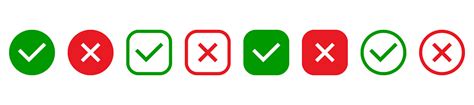 녹색 진드기와 빨간색 십자가원과 사각형 선 아이콘 마크 와 크로스 마크 세트를 확인합니다 예 또는 아니오 기호 체크리스트의 개념