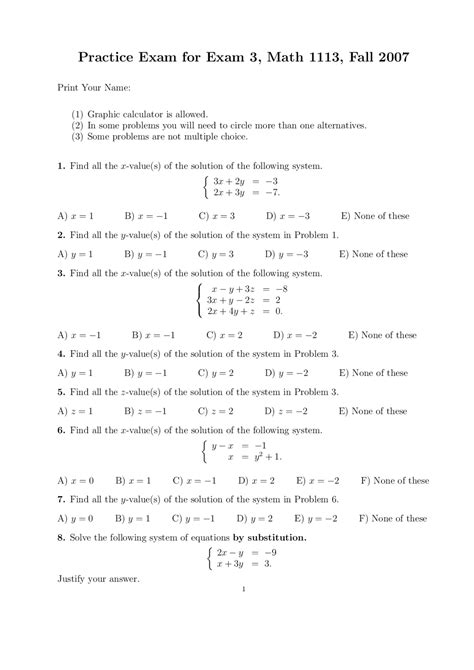 Practice Test For Exam 3 Questions Precalculus Math 1113 Docsity