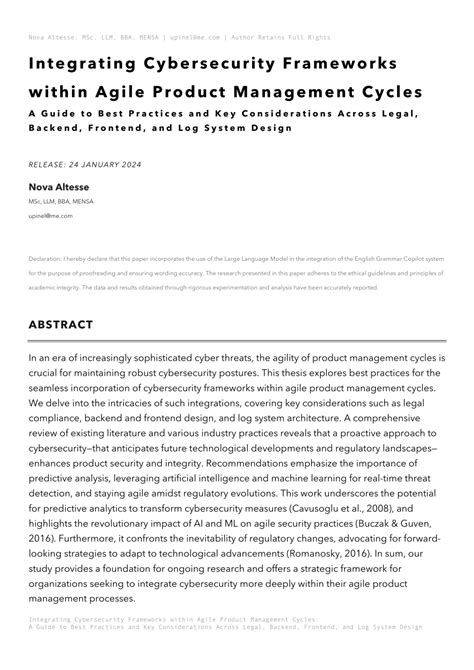 Pdf Integrating Cybersecurity Frameworks Within Agile Product Management Cycles A Guide To