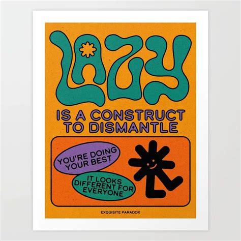Lazy Is A Construct Art Print Retro Graphic Design Mini Art Art Prints