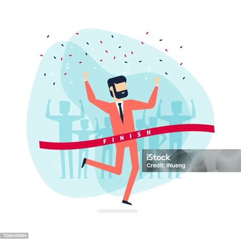 성공적인 사업 축 하 승리입니다 뛰어 오르는 남자 마무리 선을 넘어 1위에 대한 스톡 벡터 아트 및 기타 이미지 1위 경쟁 경쟁자 Istock