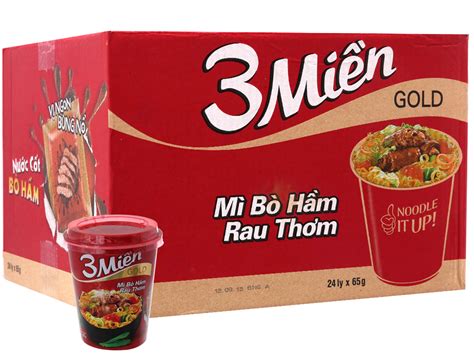 Thùng 24 Ly Mì 3 Miền Gold Bò Hầm Rau Thơm 65g
