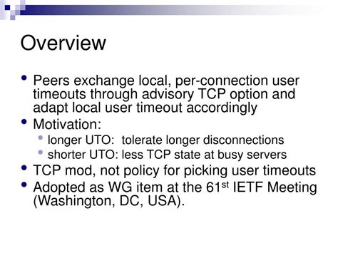PPT TCP User Timeout Option UTO Draft Ietf Tcpm Tcp Uto 04 Txt PowerPoint Presentation ID