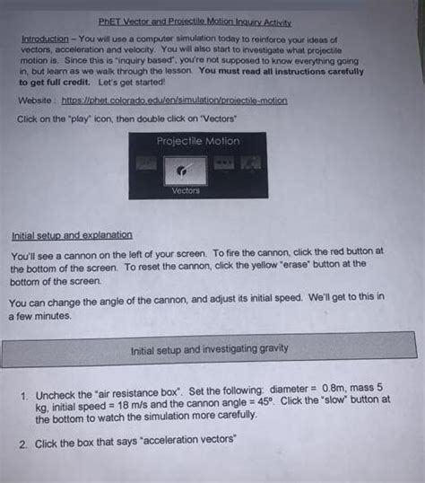 [solved] Phet Vector And Projectile Motion Inquiry Activity Introduction You Will Solutioninn
