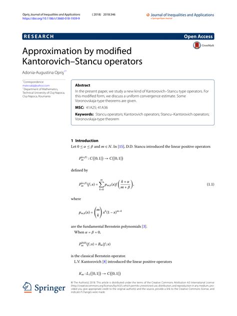 Pdf Approximation By Modified Kantorovichstancu Operators