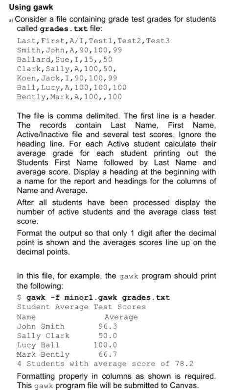 Using Gawk A Consider A File Containing Grade Test