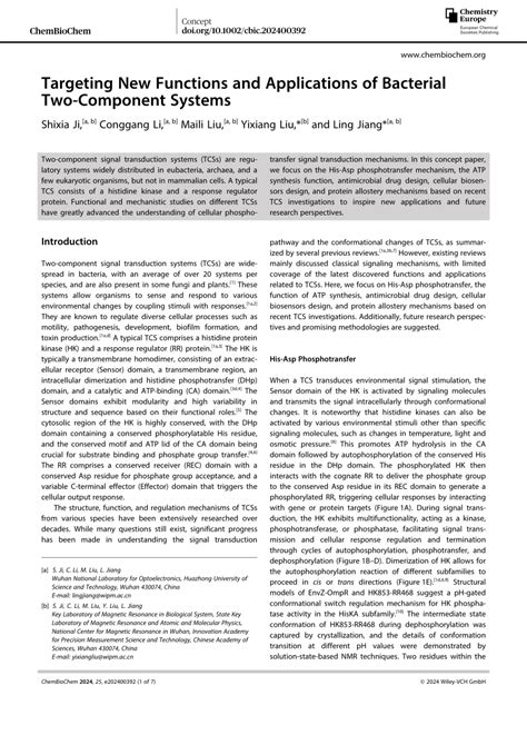 Targeting New Functions And Applications Of Bacterial TwoComponent Systems Request PDF