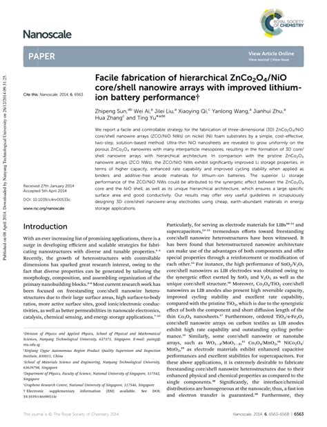 Pdf Facile Fabrication Of Hierarchical Znco2o4nio Coreshell