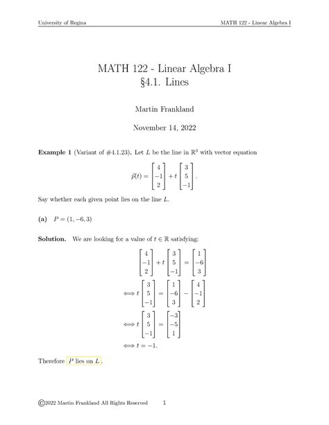 Math122 4 1 Lines Lecture Notes On Dots Math 122 Linear Algebra I