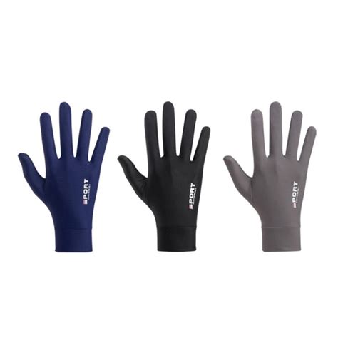 자외선 차단제 흡수성 낚시 터치 스크린 얼음 실크 장갑 미끄럼 방지 라이딩 전체 손가락 장갑 크기 L 회색